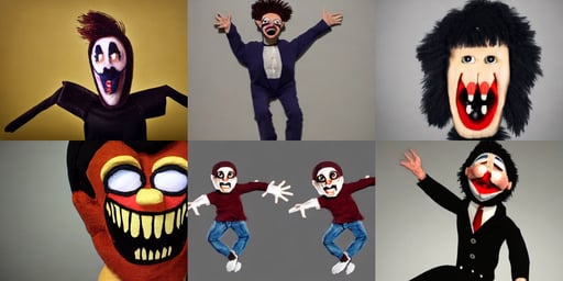 uncanny valley puppet portrait horror, mid air jump footwork - Arthub.ai