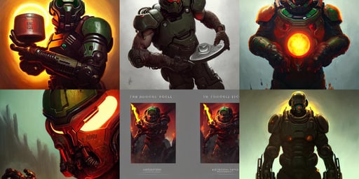 doom guy holding the crucible, bright art masterpiece artstation ...