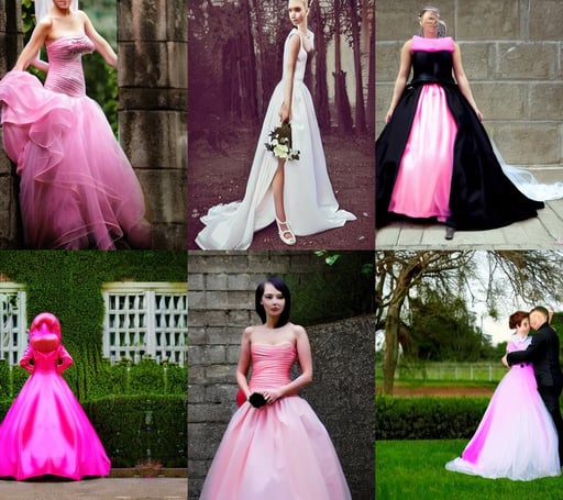beautiful girl in an pink wedding dress, alien clothing, male go ...