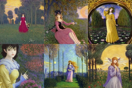 a pretty gothic magical-girl, art by Claude Monet, art by Giotto ...