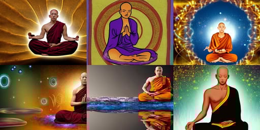 a monk floating while meditating and wrapped in sacred scrolls ...