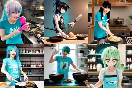 hatsune miku with with a ladle in hands cooking food, shoreditch ...