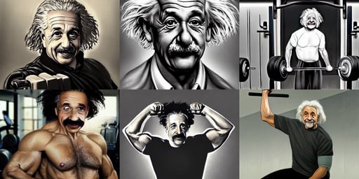 a portrait of albert einstein working out at the gym looking buf ...