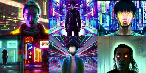 cyberpunk japanesse man with neon lights, kids character, glitch ...