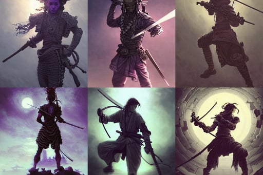 a samurai holding a machine gun, beautifully backlit, art by art ...