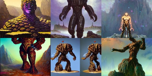 a majestic fantasy golem made of crystals, epic - human - charac ...
