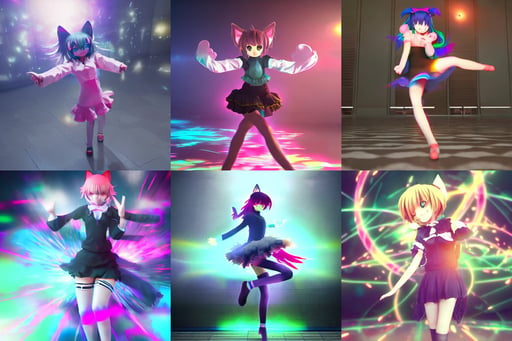 anime cat girl dancing, -H 640, unreal iridescent hellscape, ver ...