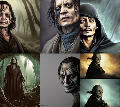 wideangle!! portrait shot of johnny depp as gollum in the lord o ...