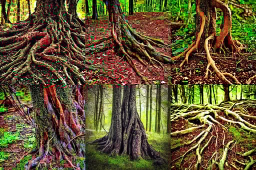 arcane style forest tree root trap, war action, comical, saturat ...