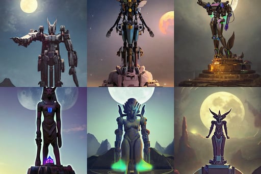 a statue of anubis mecha, dream world populated with mythical wh ...