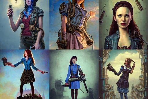 steampunk inventor girl, huge weapon, house background, Die Hard ...