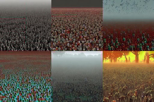 a field of thousands of zombies, digital art, 8k, UHD, trending ...