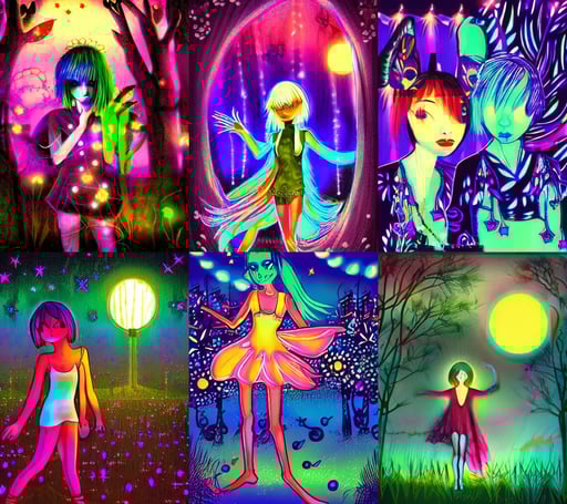 A festival at night, acid pixie aesthetic, digital art - Arthub.ai