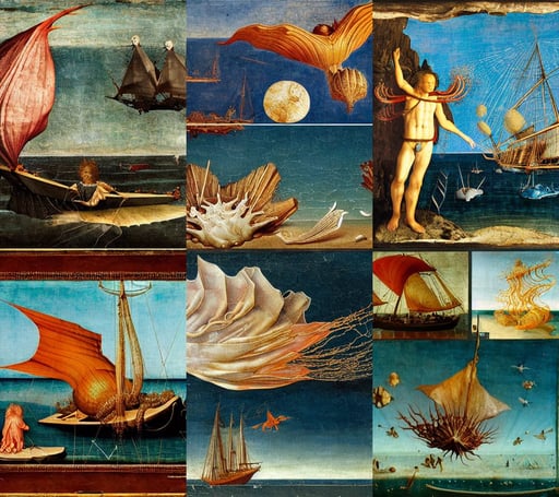translucent sea creature on the shore, art by Diego Velázquez, m ...