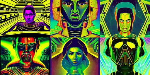 Star Wars but in Egyptian style, acid green, humanoid portrait ...