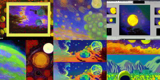 a vibrant alien planet, art by Claude Monet, moon, art by Franci ...