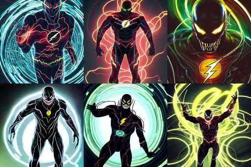 full body portrait of venom as the flash, outlined by whirling i ...