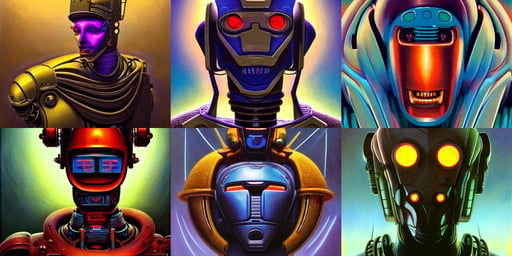 cinematic bust portrait of psychedelic robot from left, head and ...