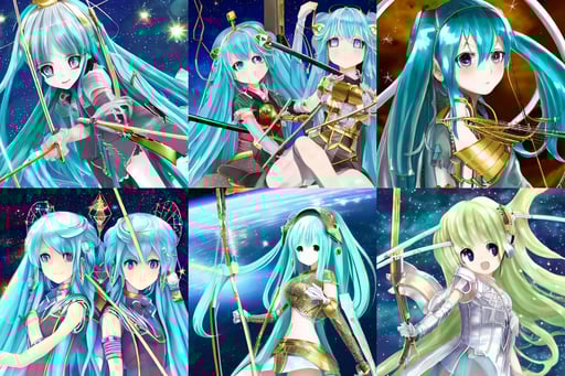 hatsune miku and gumi archery lesson, veil, angel knight girl in ...