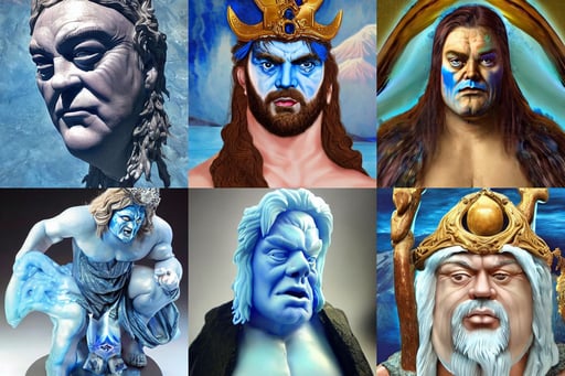 john prescott as odin, blue translucent resin, looking at the vi ...