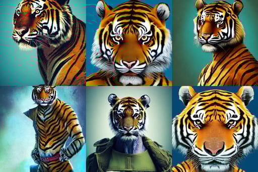 portrait male anthro tiger dressed in military clothes character ...