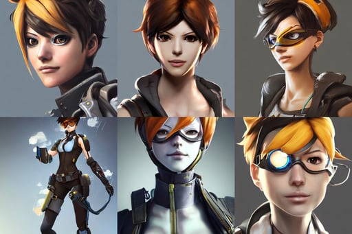 a highly detailed portait of tracer from overwatch as nier autom ...