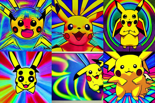 portrait of Pikachu from Pokémon, Alex Grey, color spectrum refr ...