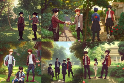 boy's love anime high school spring noon scene, patterns on shir ...