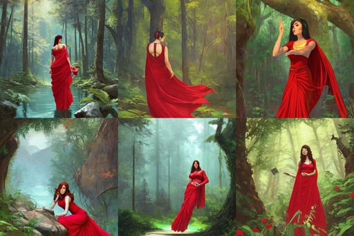 a women in red saree floating in forest. trending in artstation ...