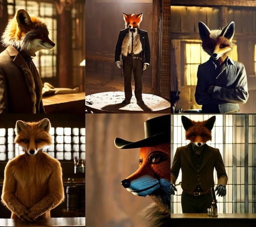a dramatic still of a humanoid anthropomorphic male furry fox in ...