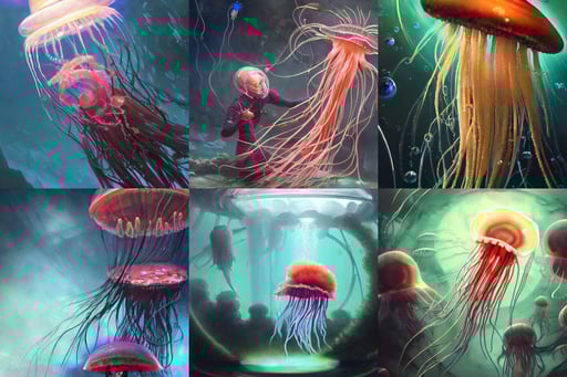 a beautiful painting of jellyfish in a cylindrical aquarium, 8k ...