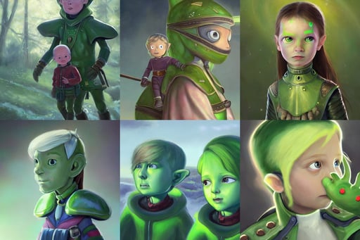 portrait painting of green skinned children of woolpit, Occult ...
