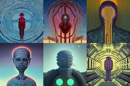 symmetrical portrait of android god with alien embryo made of ri ...