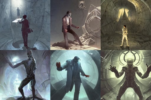 man teleporting, geometry, fujimoto, Breathtaking, concept art b ...